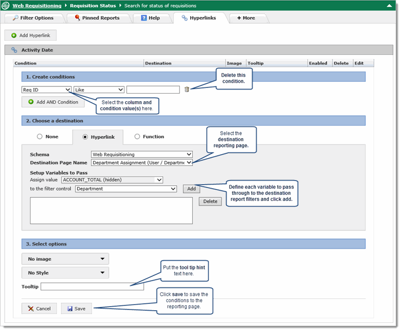 Adding Hyperlinks to a Custom Reporting Page