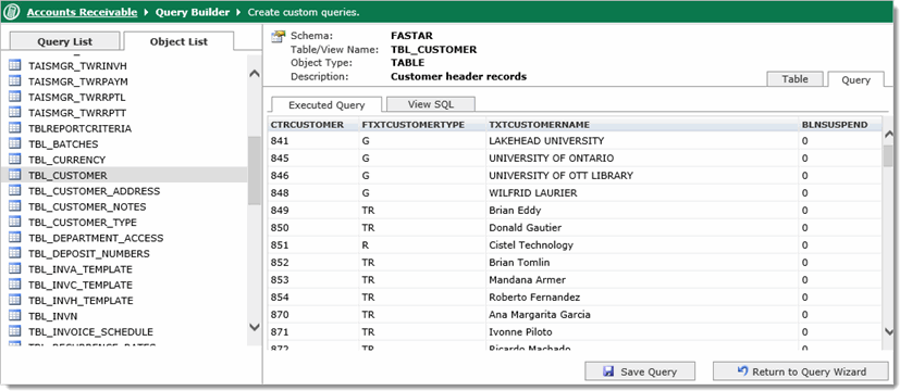 Creating a custom query from a table or view